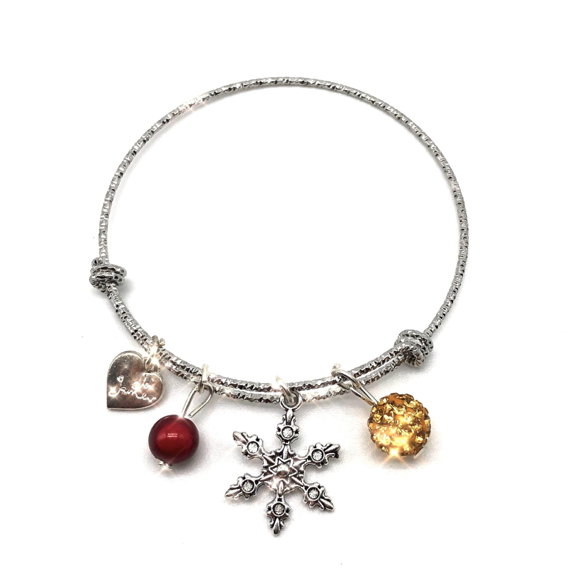 Red Style Snowflake Charm Bangle - Made With Love - Jo James Jewellery